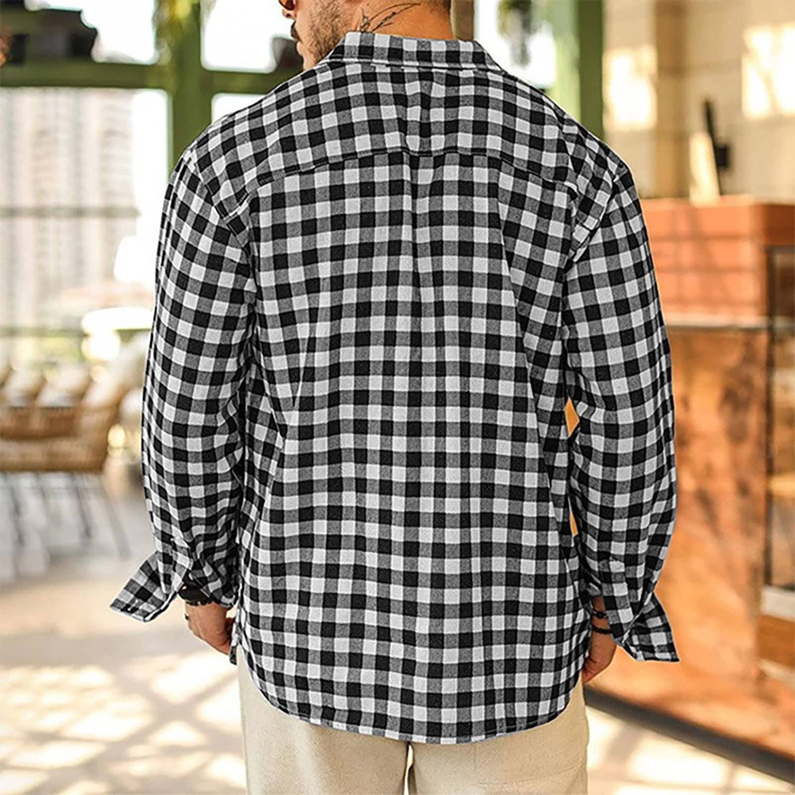 Button Up Shirt Men,Flannel Brushed Plaid Button Down Long Sleeve Coat Wool Plaid Shirt Coats Shirt Autumn and Winter