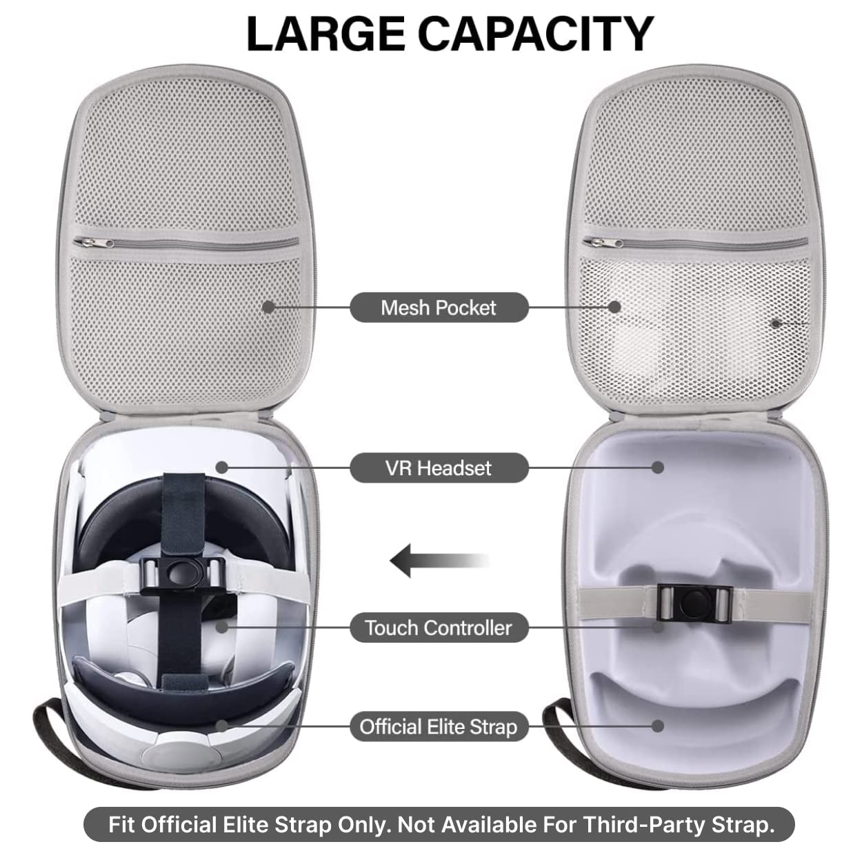 Carrying Case for Oculus Quest 2 - Lightweight & Portable Protection Hard Travel Case for Quest 2 VR Gaming Headset, Touch Controller and Official Elite Strap