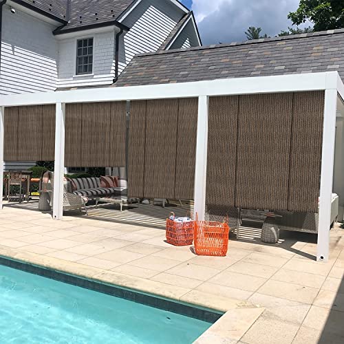 ECOOPTS Outdoor Roller Shade, Roll Up Shade Blind Sun Shade for Patio Porch Back Yard Gazebo Deck Balcony (8'W x 6'L, Brown)
