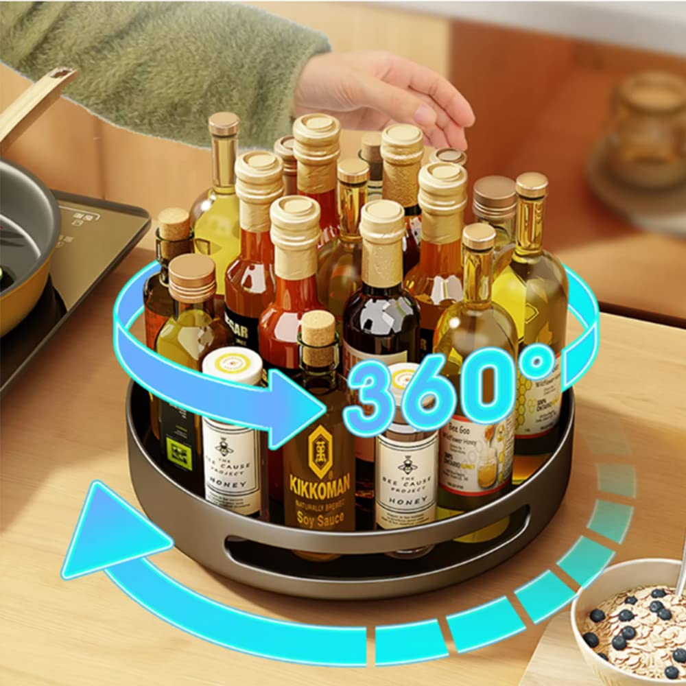 Carbon Steel Lazy Susan Organizer,Black 360°Stable Revolving Spice Rack Turntable for Pantry Cabinet,Decorative Trays Storage Containers Organizer for Kitchen Cabinet, Snacks, Bathroom,12.2inch