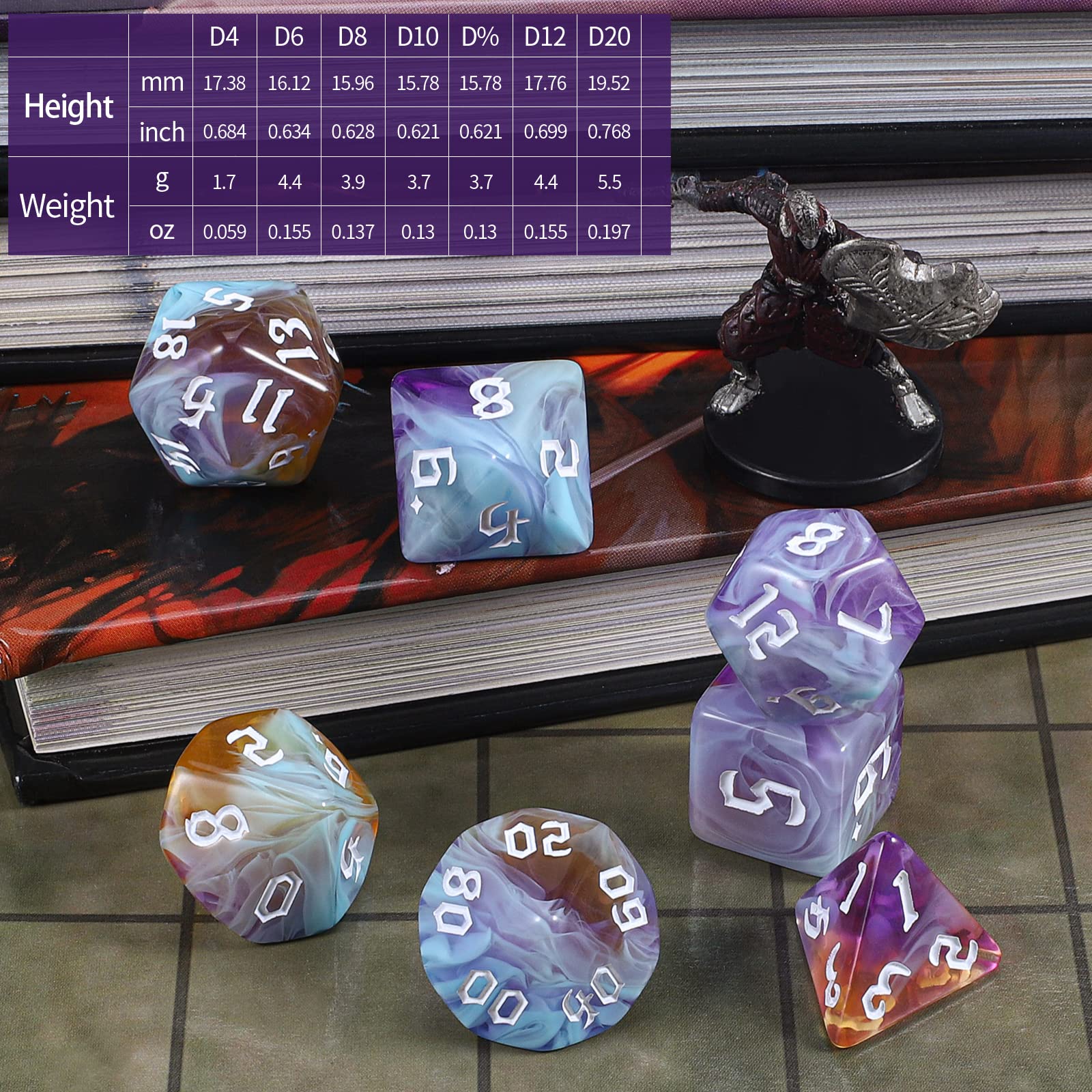 CiaraQ DND Polyhedral Dice Set with Dice Bag for Dungeons and Dragons RPG MTG Role Playing Table Games
