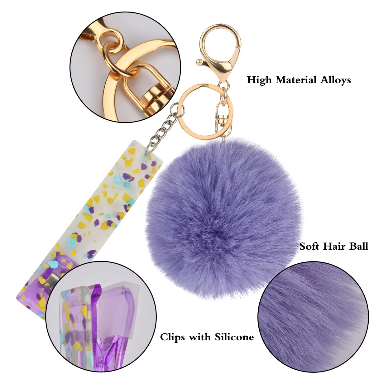 BUUFAN 6PCS Acrylic Credit Card Puller Keychain ATM Card Grabber with Cute Hairball Card Clip Keychain for Women Long Nails
