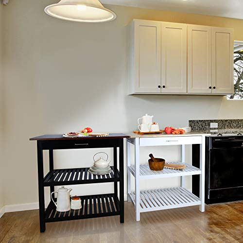 Casual Home Solid Wood Kitchen Island, Walnut Top, Black Base (New)