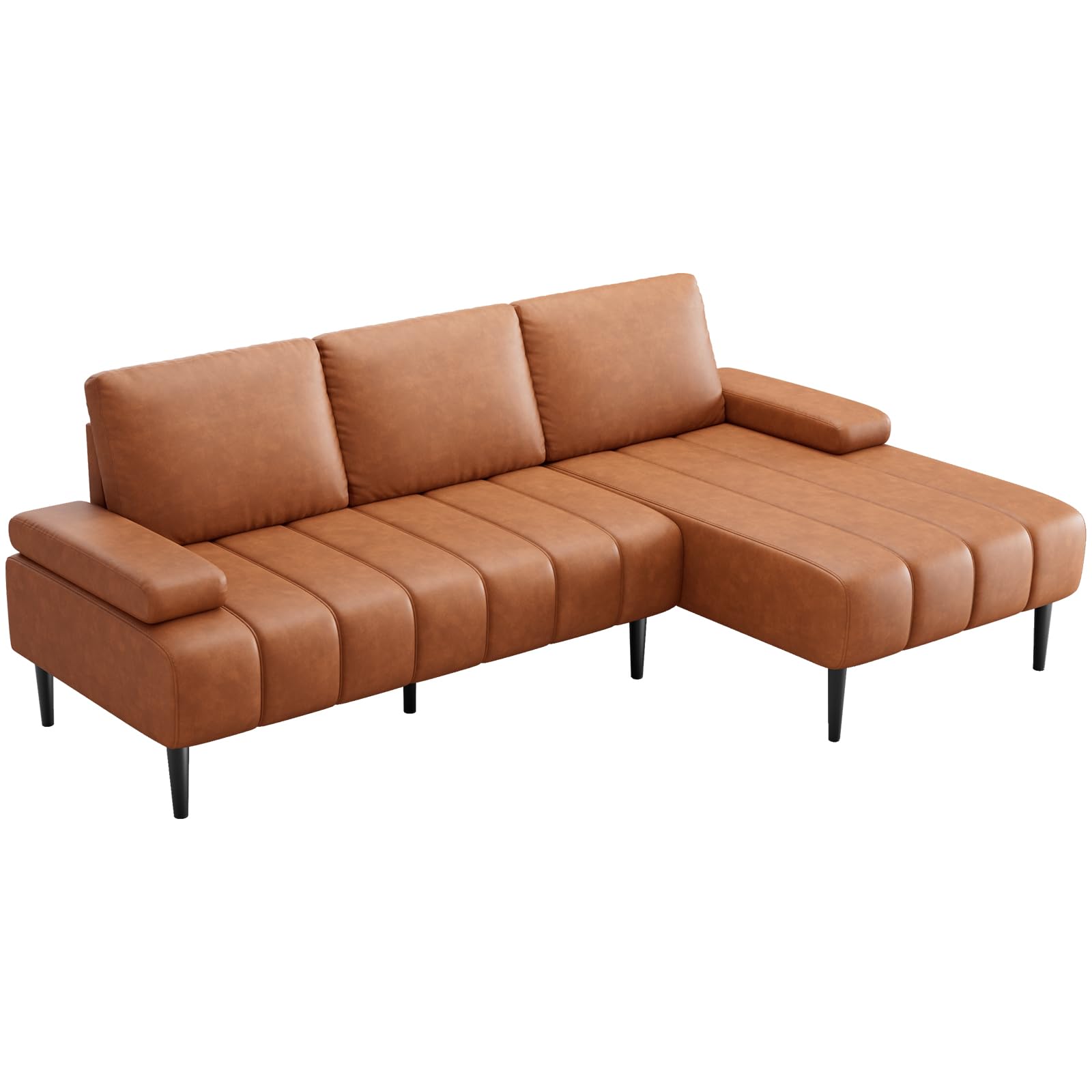 Fadware Sectional Couch for Living Room, 94.5'' Faux Leather L-Shaped Sofa Couches, Modern Upholstered 3 Seat Couch with Removable Armrest and Not Convertible Chaise for Apartment, Grey