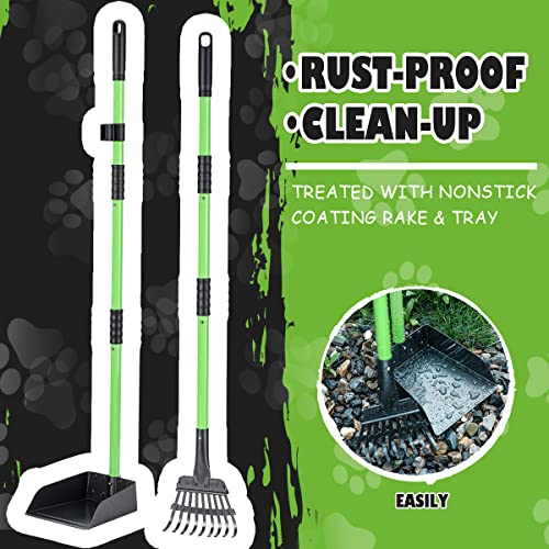 MXF Pooper Scooper, Dog Pooper Scooper Long Handle Stainless Metal Tray and Rake Set for Medium Small Dogs Heavy Duty - Use on Grass, Dirt or Gravel - Pet Supplies (Green)