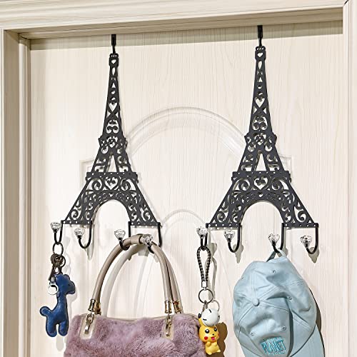 GUSUWOD Set of 2 Long Over The Door Hooks - Paris Themed Eiffel Tower Towel Coat Rack-Wall Hooks Rack for Bathroom, Bedroom, Entryway (20.5" x 10.75")