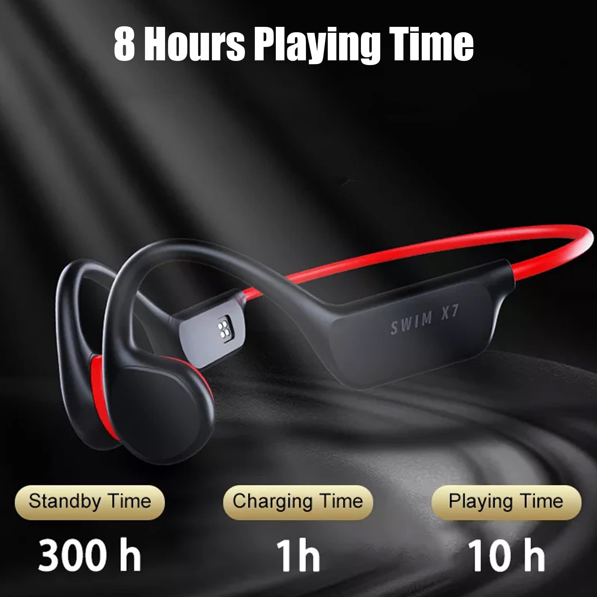 DOVIICO Bone Conduction Headphones-Bluetooth Waterproof Swimming Headphones Built in 8GB Memory MP3 Player with Mic & Voice Control for Running and Swimming(X7)