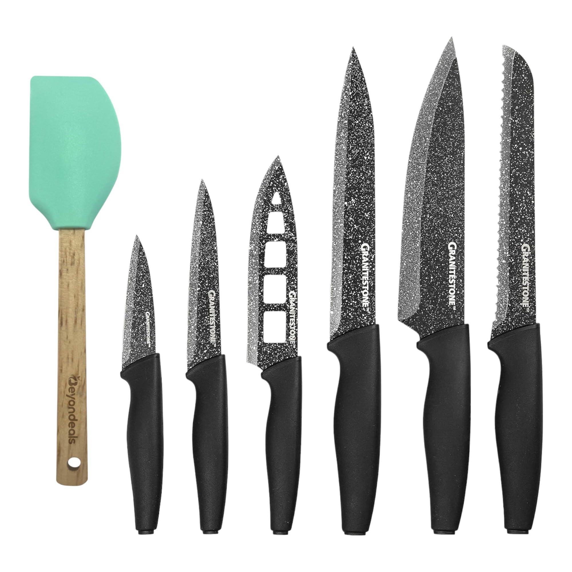 Granitestone Nutriblade Knife Set Bunded Silicone Spatula, Professional Chef Kitchen Set, Stainless Steel Knives 1.39lb, Nonstick Coating, Ergonomic Rubberized Grip, Dishwasher Safe Knife [Pack Of
