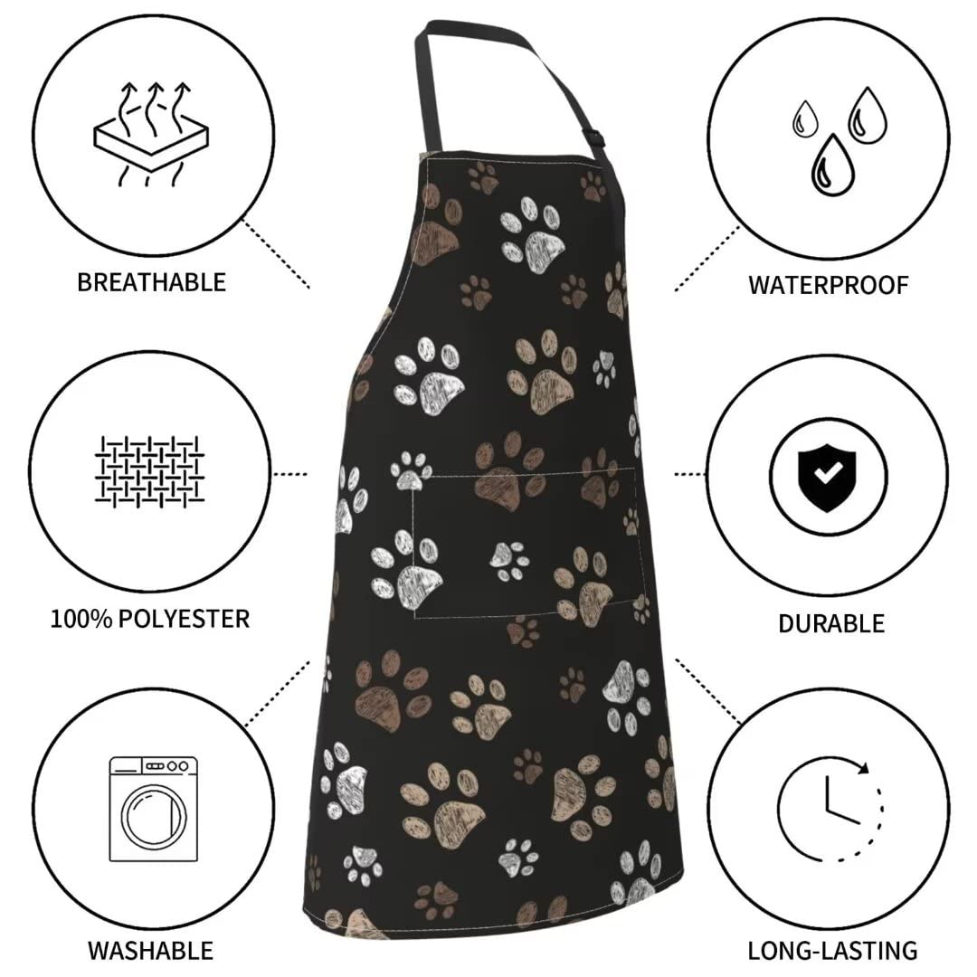 Cute Dog Grooming Apron Waterproof Animals Colorful Dog Paws Apron With 2 Pockets & Adjustable Neck Chef Aprons Bibs For Grooming Kitchen Cooking Baking Painting Gardening
