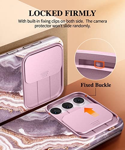 GVIEWIN Compatible with Samsung Galaxy S23 Case with Slide Camera Cover + Screen Protector, [10FT Military-Grade Drop Tested] Marble Slim Fit Shockproof Protective Phone Case 6.1" 2023(Burgundy/Gold)