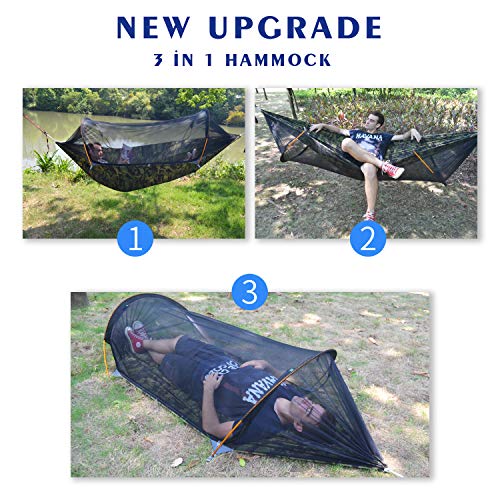 Camping Tree Hammock with Mosquito and Bug Netting - Parachute Lightweight Nylon - Portable Ultralight - for Indoor, Outdoor, Hiking, Camping, Backpacking, Travel, Backyard, Beach