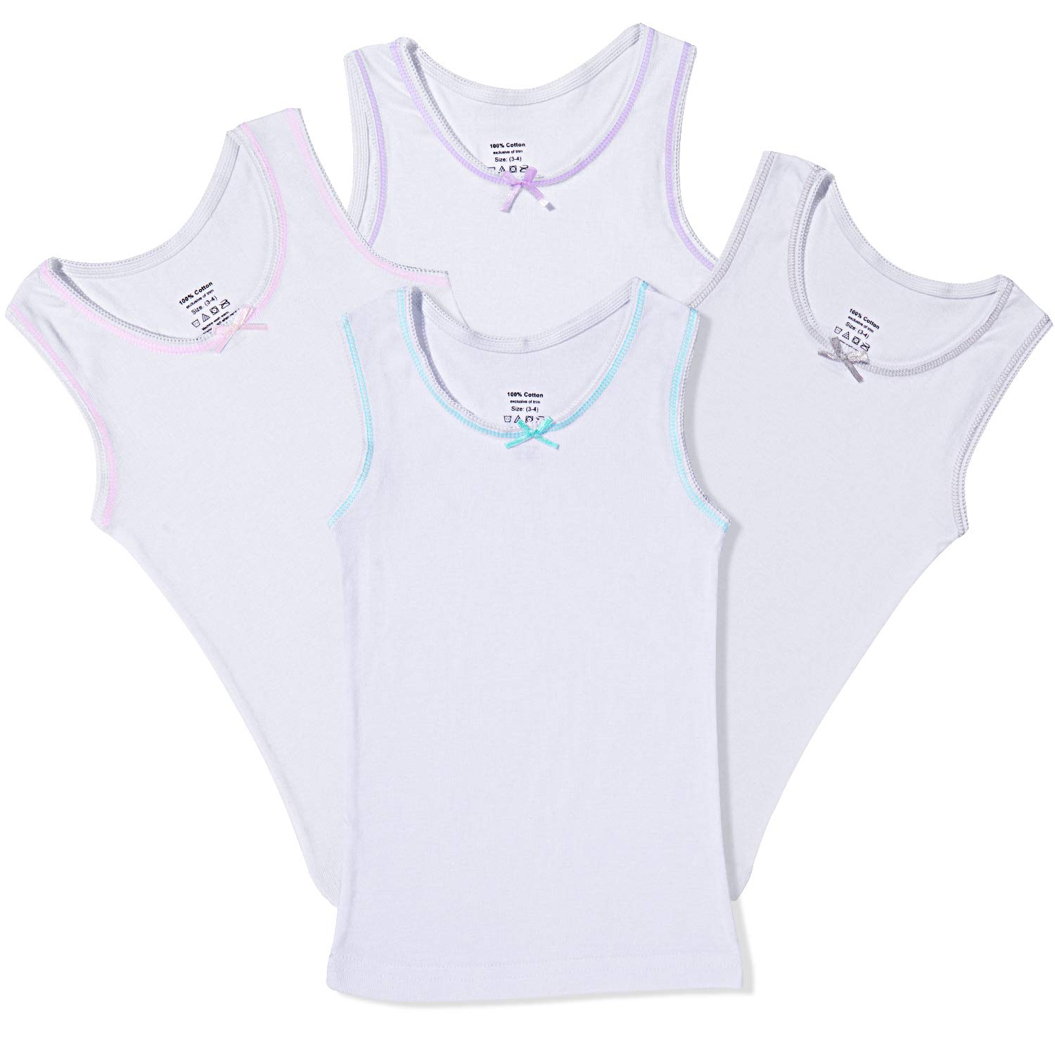 Buyless Fashion Girls Tank Tops - Sleeveless Cami Tanks Cotton Undershirts for Dance Gymnastics, Kids & Toddler Size (4 Pack) - TW14-GW-6-7 White