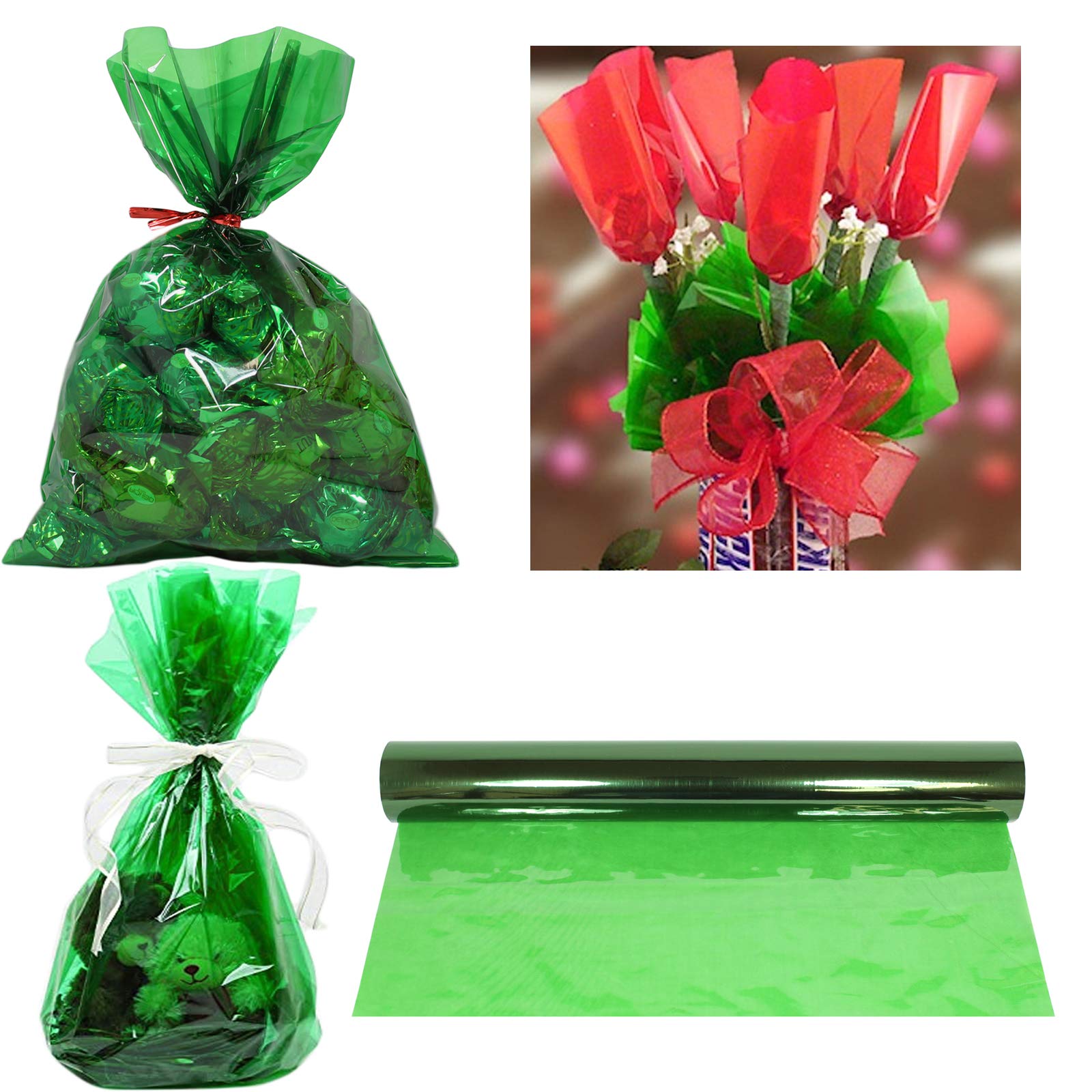 Cellophane Wrap Roll Green | 100β Ft. Long X 16β in. Wide | 2.3 Mil Thick Transparent Green | Gifts, Baskets, Arts & Crafts, Treats, Cellophane Wrapping Paper | Colorful Cello Christmas, Holiday Color