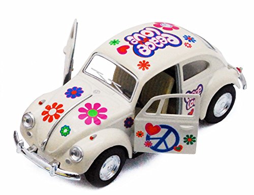 KiNSMART 1967 Volkswagen Classical Beetle w/Peace Love Decals, Set of 4 5375DF - 1/32 Scale Diecast Model Toy Cars