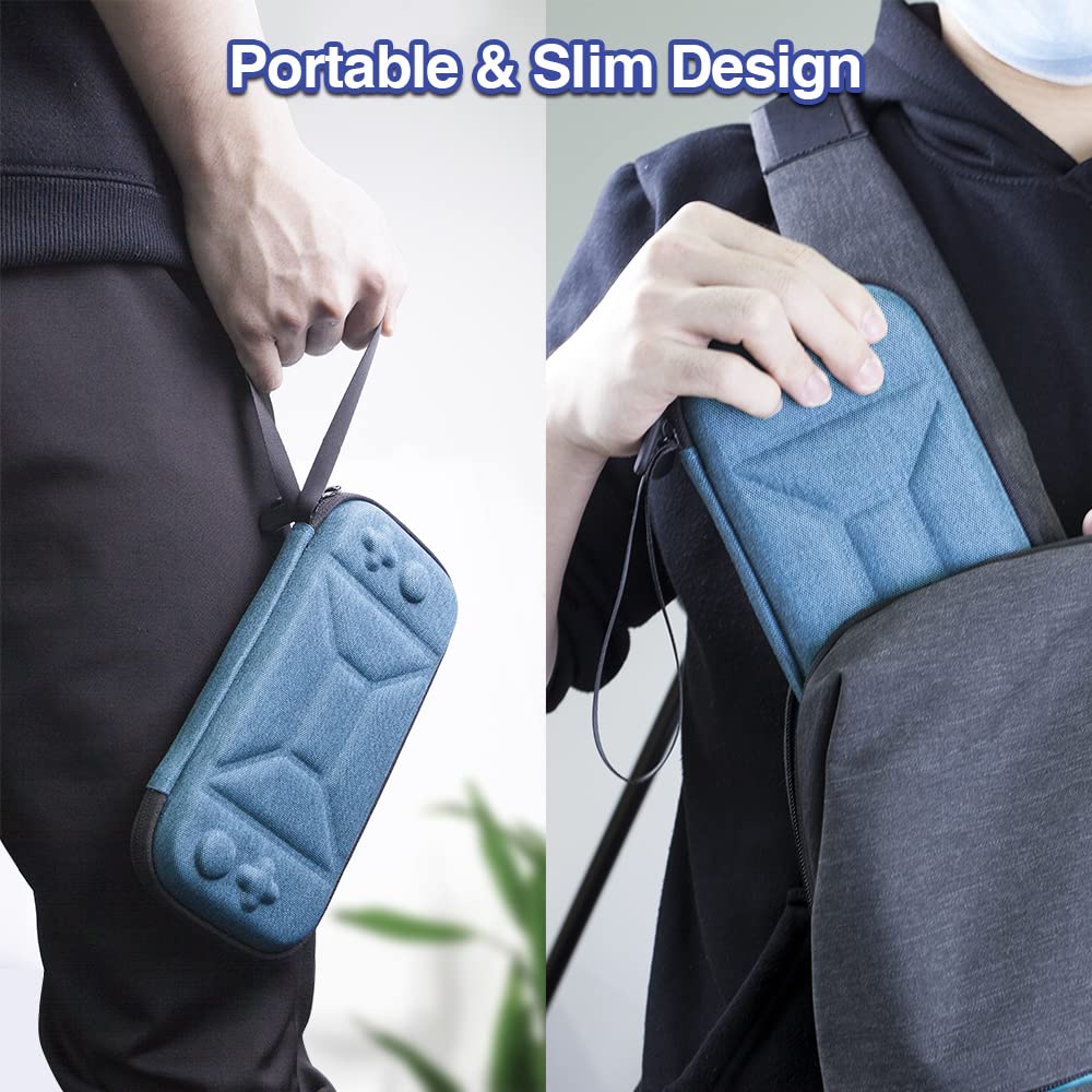 Carrying Case Bag for Nintendo Switch Lite, Slim Protective Hard Portable Travel Carry Case Shell Pouch with Tempered Glass Screen Protector, Game Cards Holders & Case, Joystick Caps