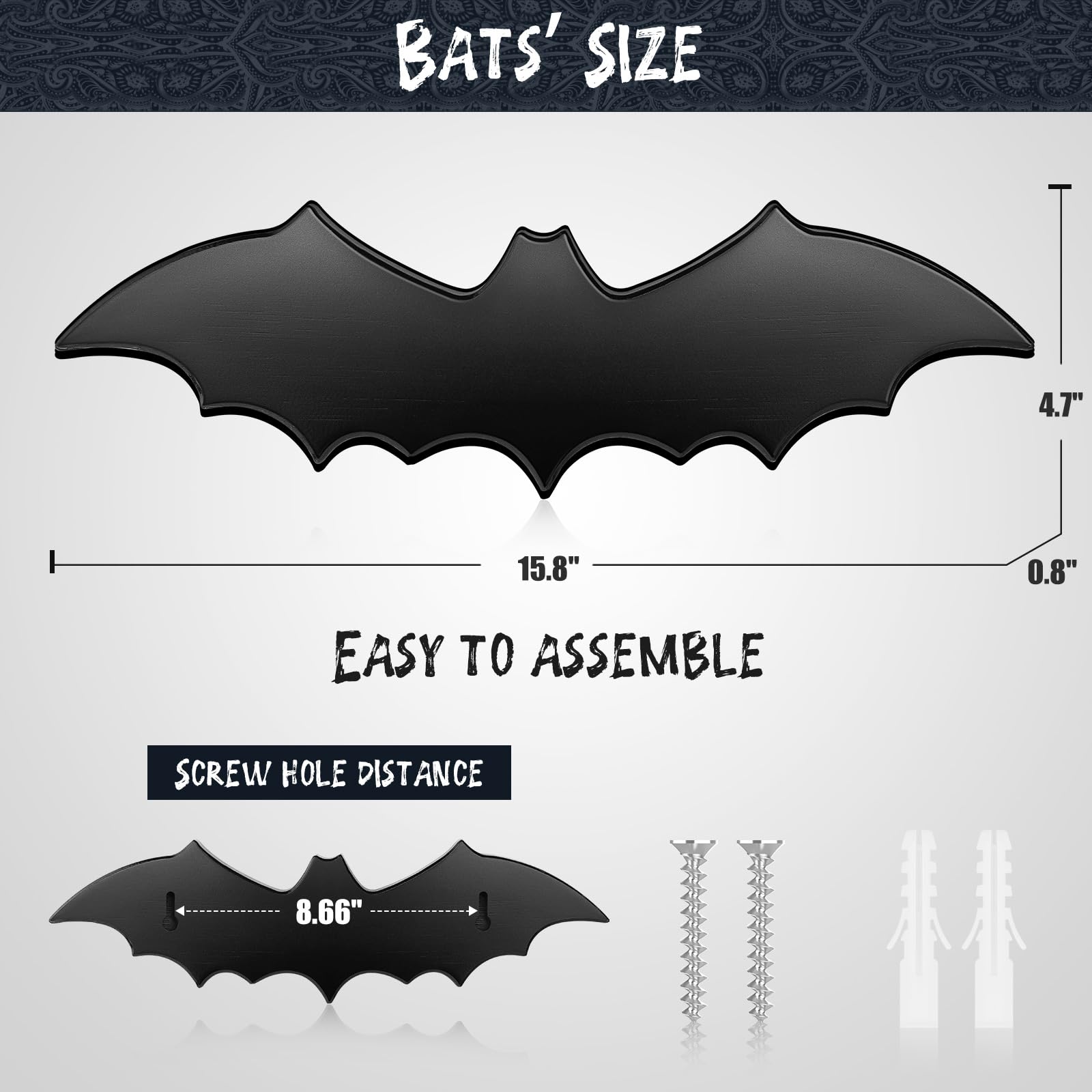 Faivykyd Bat Shape Magnetic Knife Holder, 15.8 Inch Black Knife Magnetic Strip for Gothic Wall Decor, Spooky Gothic Room Powerful Magnet Rack, Kitchen Utensils Organizer, Goth Lovers Gifts
