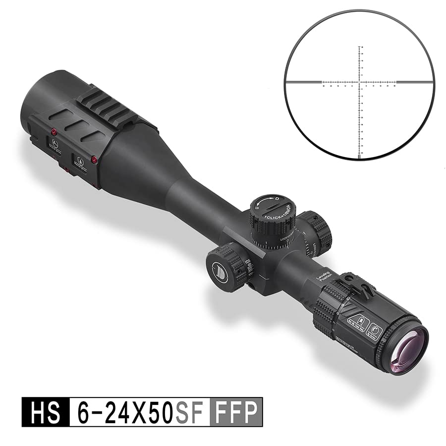 DISCOVERYOPT 6-24x50 First Focal Plane Rifle Scope, High Shock Resistance Stretch Lock Hunting Scope with 2* Scope Mount (11mm Ring+Scope)