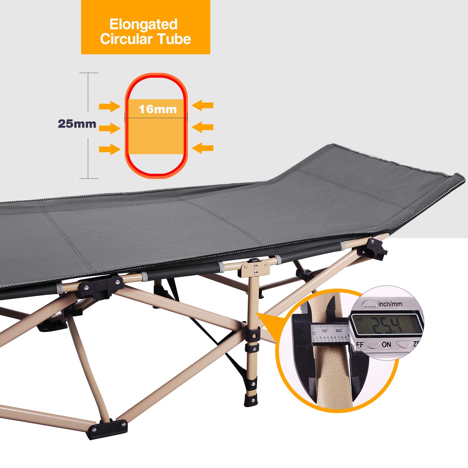 CAMPMAX Camping Cots for Adults Most Comfortable, Double Layer Oxford Sturdy Folding Sleeping Cots for Heavy People Outdoor Travel Home Use, Portable with Carry Bag, Grey