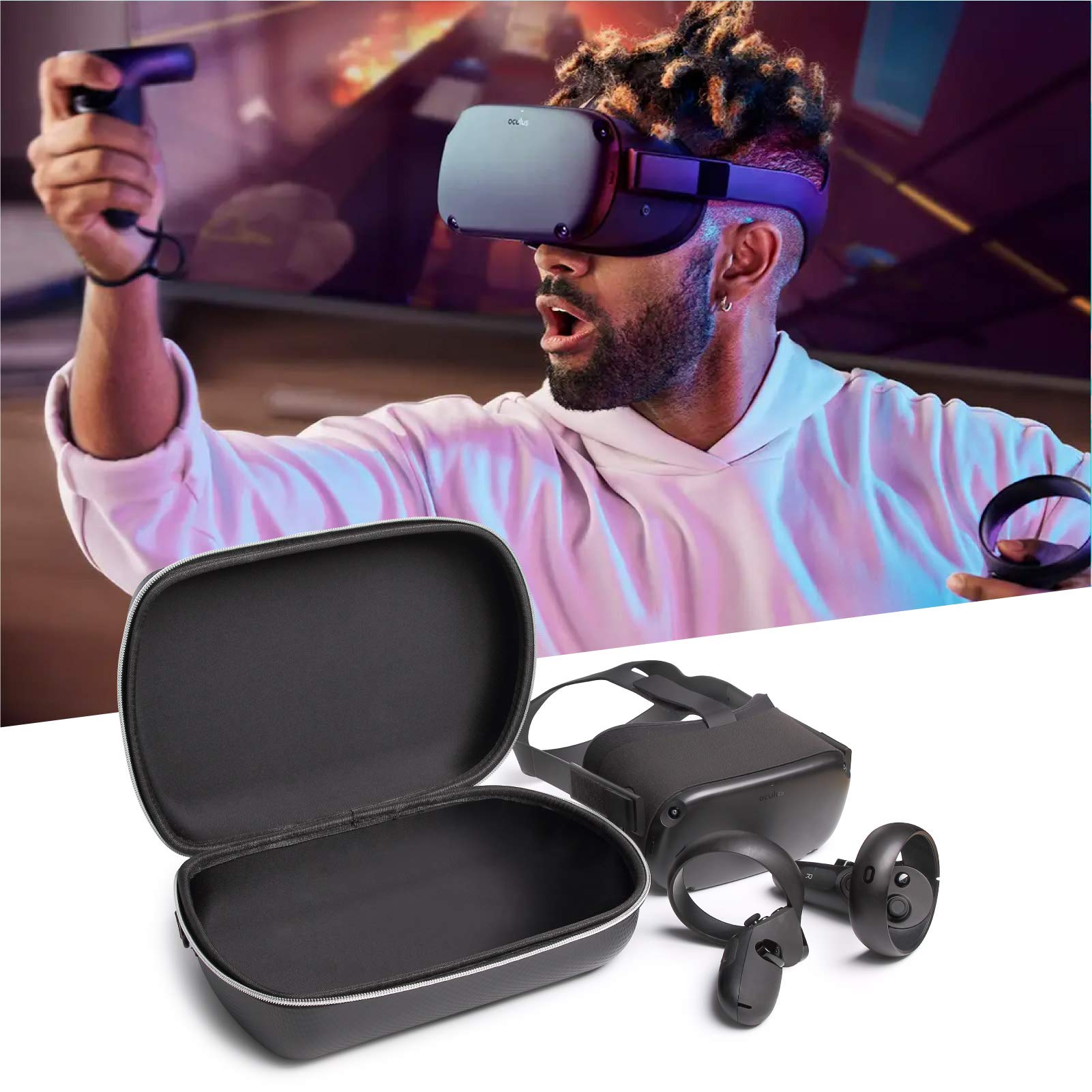 Carrying Case for Oculus Quest VR Gaming Headset Hard Protective Travel Carrying Case Fits Oculus Quest 2 Elite Strap 128GB / 64GB, Quest 2 128GB / 256GB, Headset, Touch Controllers, Cables, Batteries