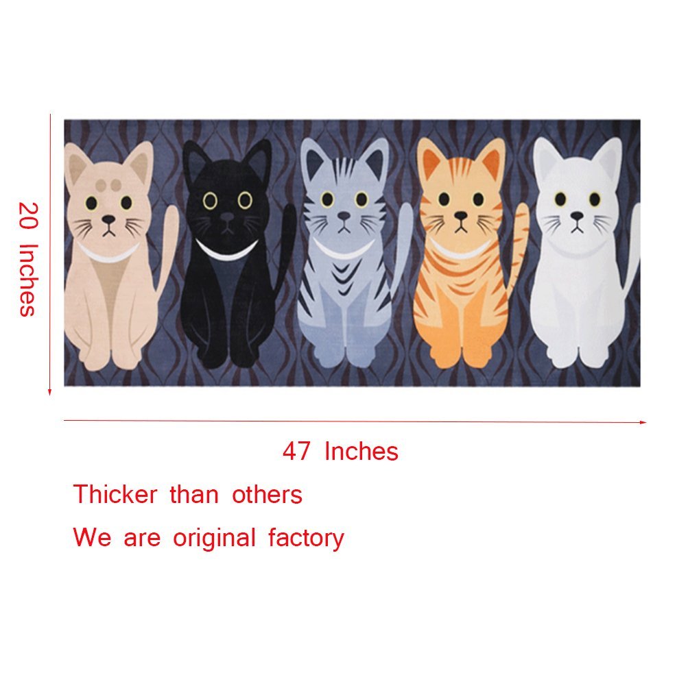 DYBADYSA 1 PCS Grey Rectangle Cartoon Lovely Cat Pattern Mat Rug for Stairway Toilet Floor Bedroom Living Room Bathroom Kitchen Home Decoration Area Rugs Y1