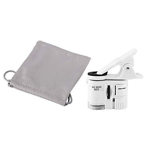 Mobile Phone Clip On Microscope, Magnifying Glass with Light 60x Zoom Microscope Magnifier, LED Light Micro Lens for Universal Mobile Phones Universal Clamp for Cell Phone