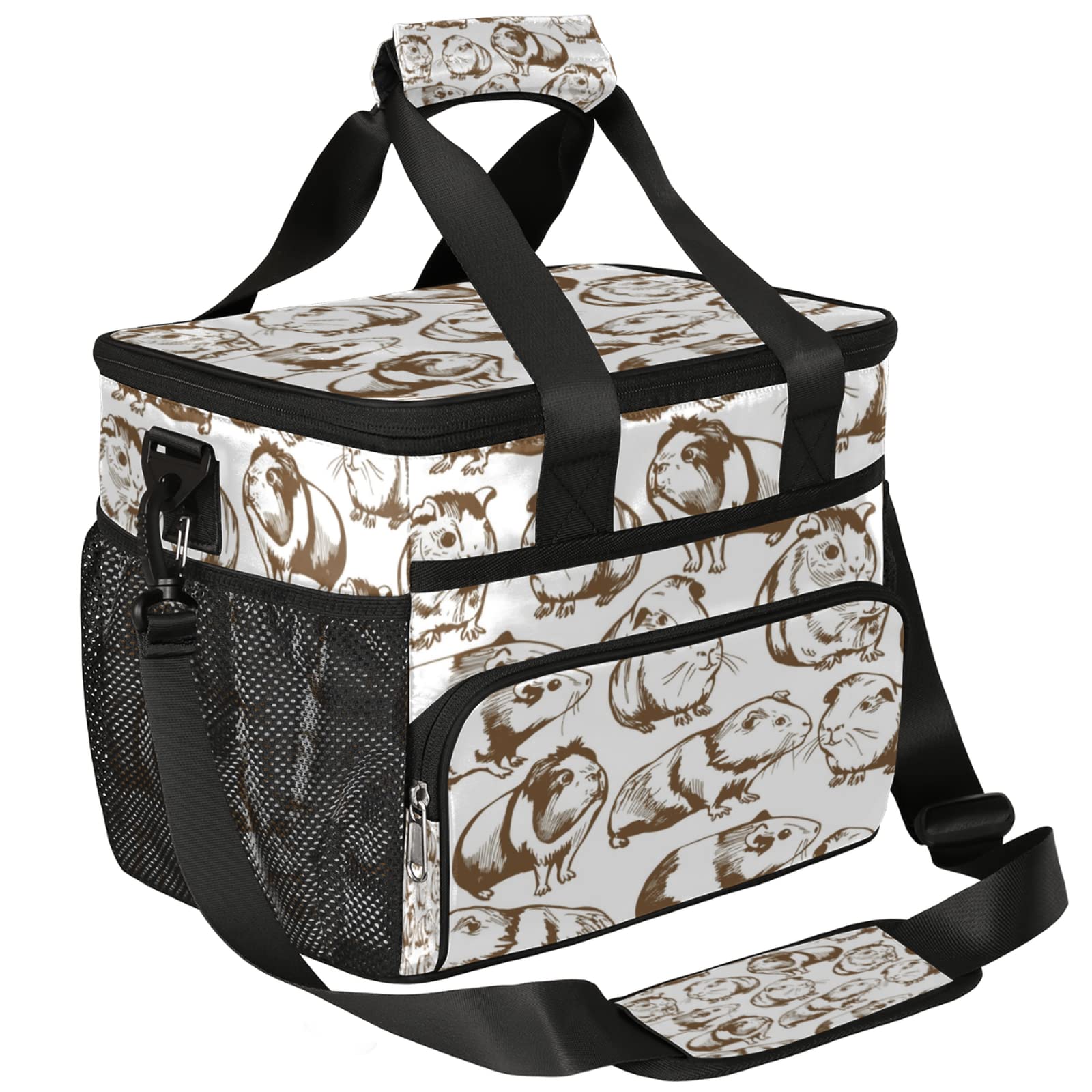 Cute Guinea Pigs Large Reusable Lunch Bag for Women Men, Insulated Lunch Bags Leakproof Cooler Lunch Tote Bag with Adjustable Shoulder Strap