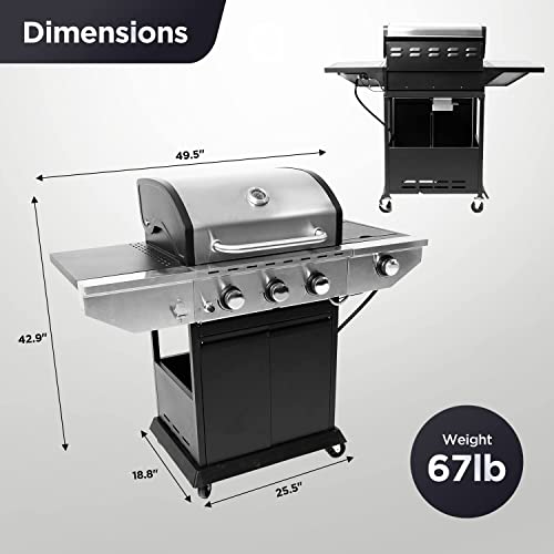 Endark Propane Gas Grill 3-Burner Gas Grill with Side Burner and Porcelain-Enameled Cast Iron Grates 33950BTU for Outdoor Cabinet Style Patio Garden BBQ, Camping