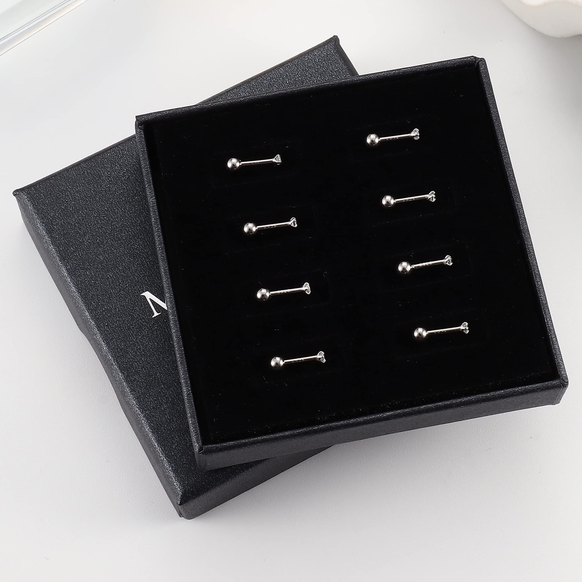 Cartilage Earring MUSECLOUD 925 Sterling Silver Flat Back Earrings For Women Men Cubic Zirconia Earrings Studs Ear Piercing Small Screw Back Earrings Set (2MM CZ, 3MM Ball)