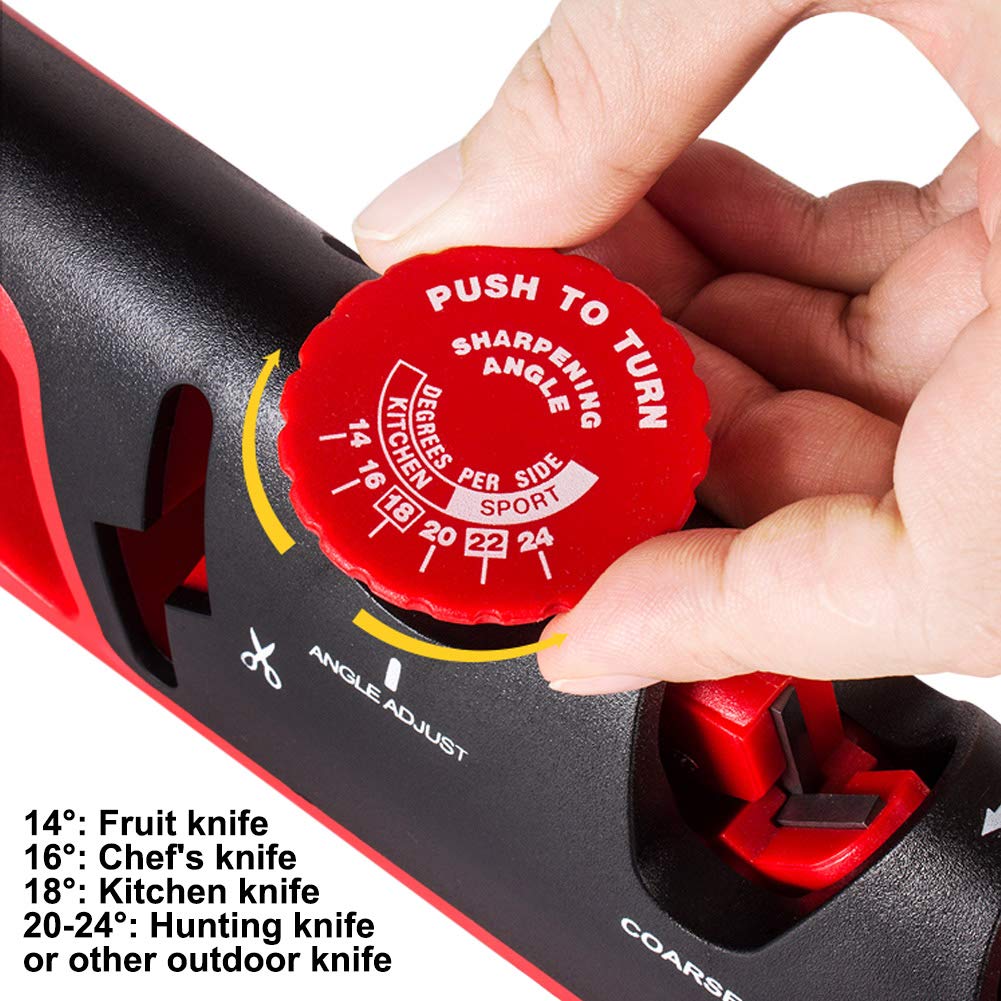 BWONE Knife Sharpener Kitchen Professional 4 in 1 Blade Sharpening Tool with Adjustable Angle Button, Suitable for Various Knives to Quickly Repair Restore Polish