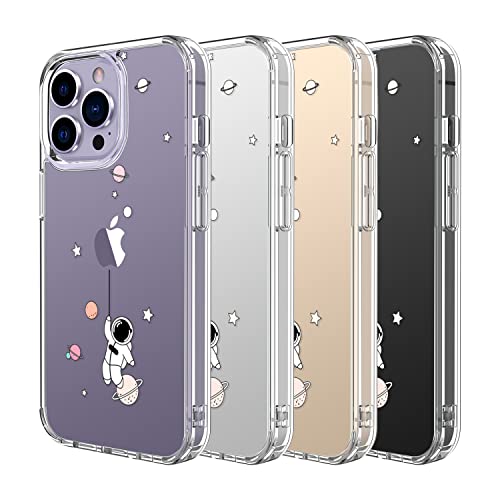 LUHOURI iPhone 14 Pro Max Case with Screen Protector, Clear Fashion Designs Protective Phone Cover for Women Girls, Slim Durable Phone Case for iPhone 14 Pro Max 6.7" Astronaut in The Space