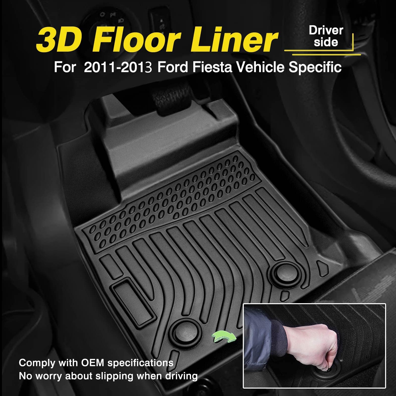 Cartist Floor Mats Compatible with Ford Fiesta 2011 2012 2013 (Only for Automatic Transmission) All Weather Floor Liners 1st and 2nd Row 5D Carpet Protection TPE Odorless