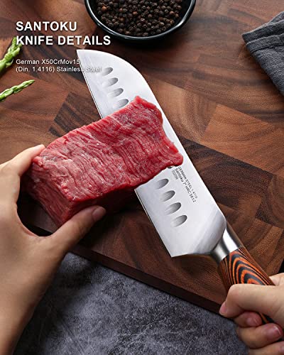 TUO Santoku Knife - 7 inch Kitchen Knife Japanese Chef Knife, High Carbon Stainless Steel Chef Knife, Ergonomic Pakkawood Handle, Gift Box - Fiery Phoenix Series