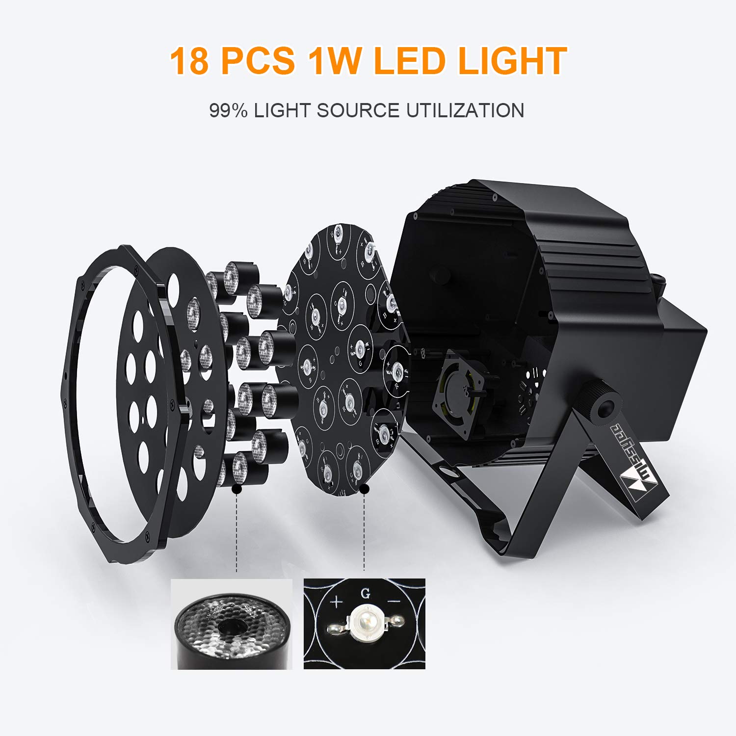 Missyee 18 RGB LED DJ Stage Uplight -DMX Control Sound Activated with Remote Control and 7 Modes LED for Wedding, Events, Christmas and Halloween Music Disco Party -R&D in USA -4 Pack