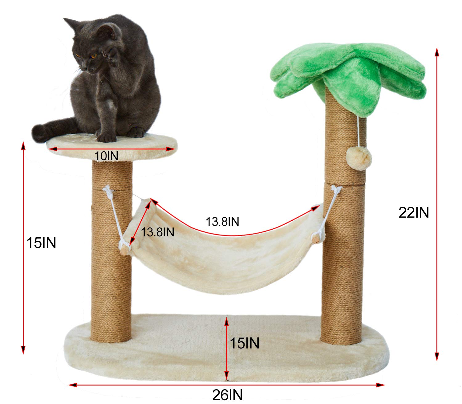 LUCKITTY Small Cat Scratching Posts Kitty Coconut Palm Tree-Cat Scratch Post for Cats and Kittens - Natural Jute Sisal Scratch Pole Cat Scratcher (Post &Hammock)