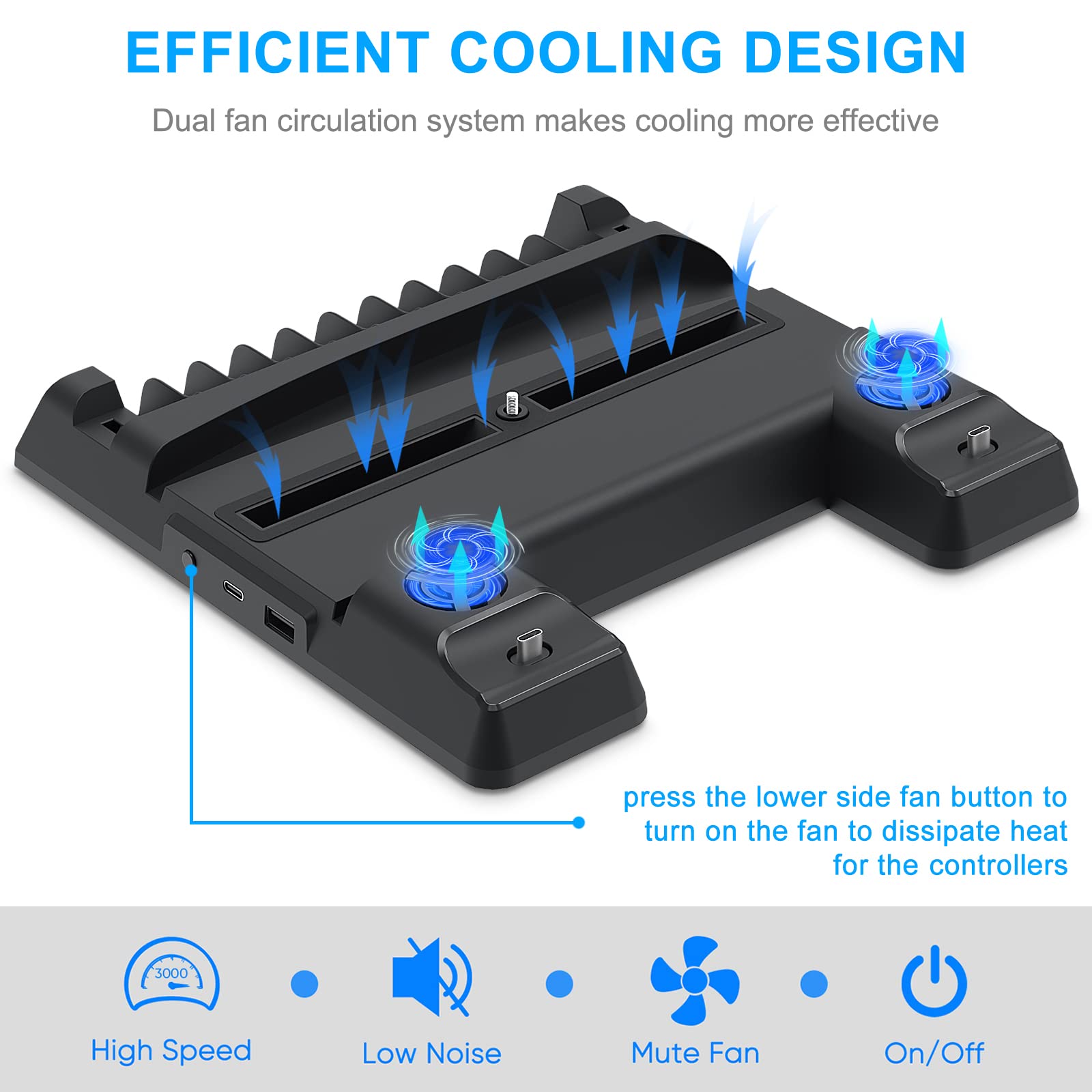 Cooling Station with Controller Charger for PS5, YUANHOT Stand with Cooling Fan, Controller Charging Dock, Game Slots Accessories Compatible with Playstation 5 Digital & Disc Edition