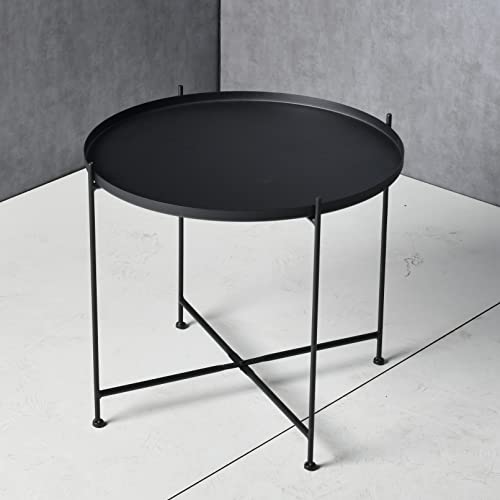 FUBIRUO End Table, Sofa Table Small Round Side Tables, Metal Nightstand,Outdoor Table Round for Living Room Bedroom Balcony Patio and Office Accent Coffee Table, (D) 23.6''x(H) 21.6'', Black