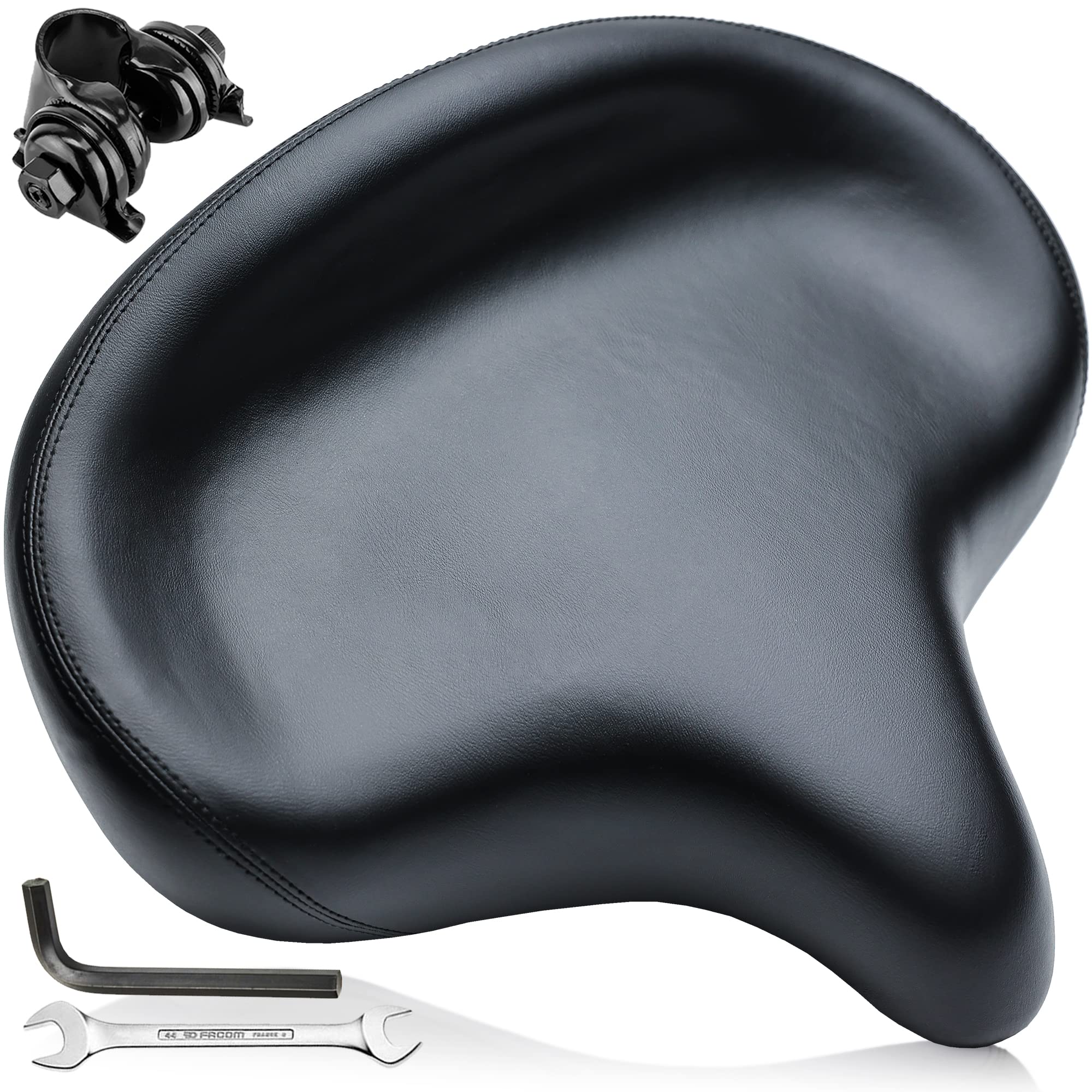 Comfortable Bike Seat Replacement - Wide Bike Saddle Memory Foam for Men Women - Universal Fit Indoor Outdoor