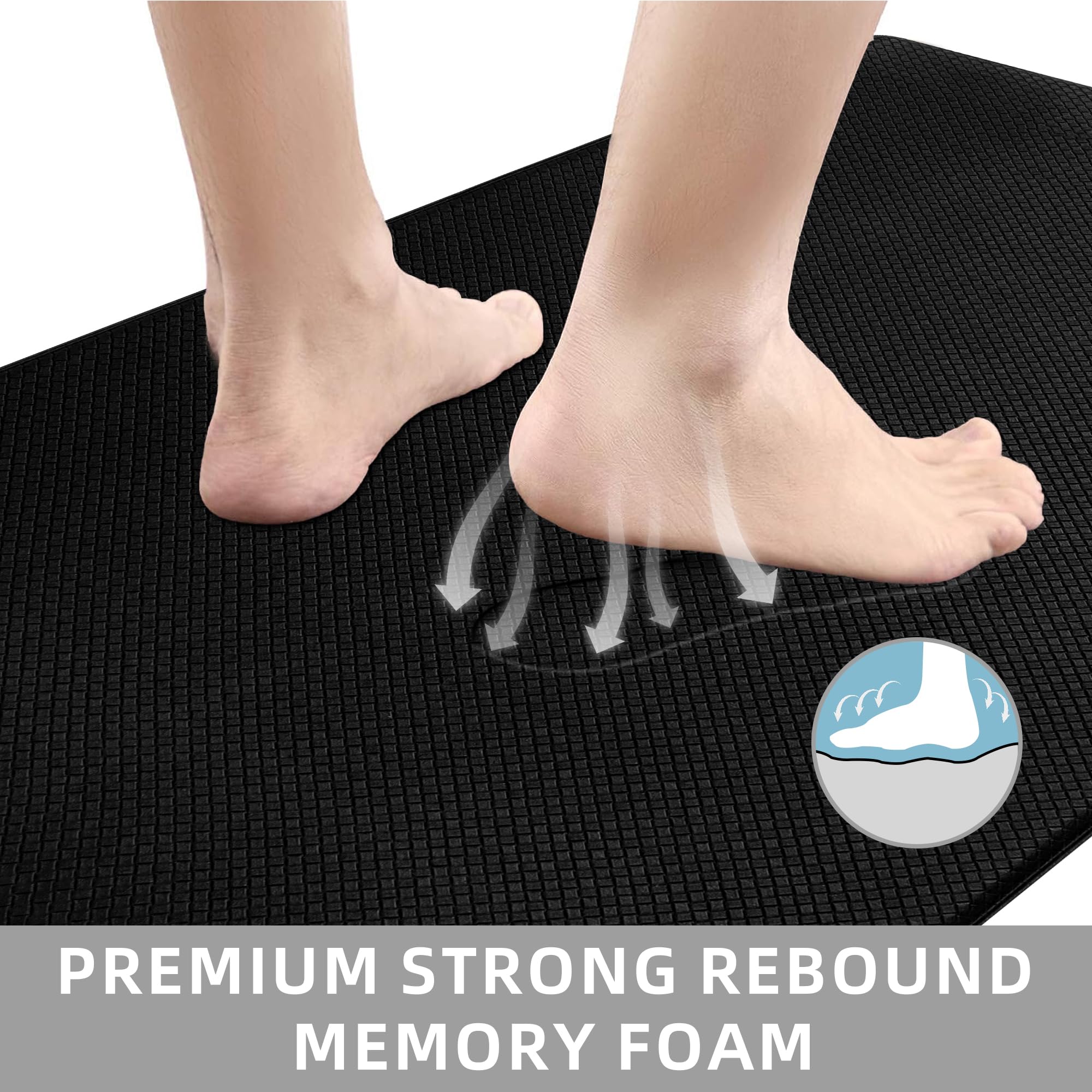Cenivi 2PCS Kitchen Rugs, Kitchen Mat, 47 Inches Cushioned Anti-Fatigue Kitchen Rug, Kitchen Mats for Floor, Non-Slip Kitchen Rugs Sets of 2, Waterproof Kitchen Mat 17.3"×30"+17.3"×47",Black