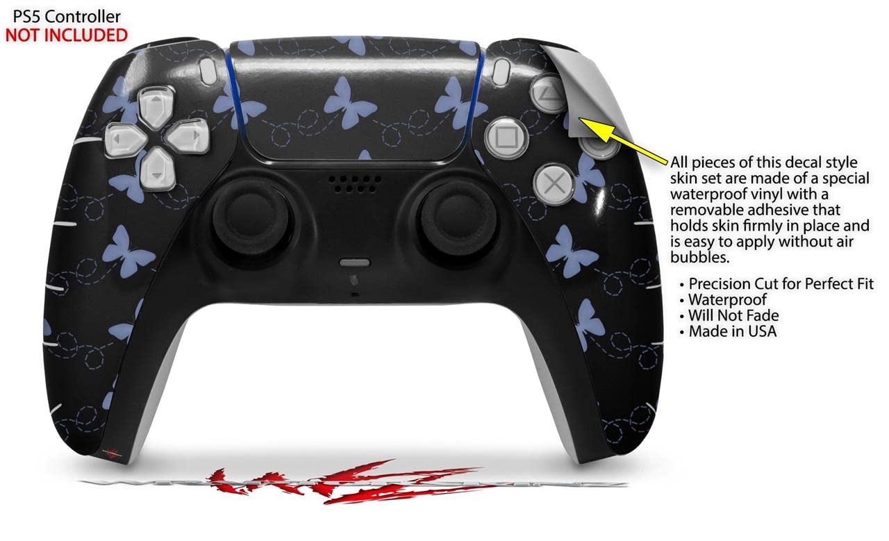 WraptorSkinz Skin Wrap compatible with Sony PS5 DualSense Controller Pastel Butterflies Blue on Black (CONTROLLER NOT INCLUDED)