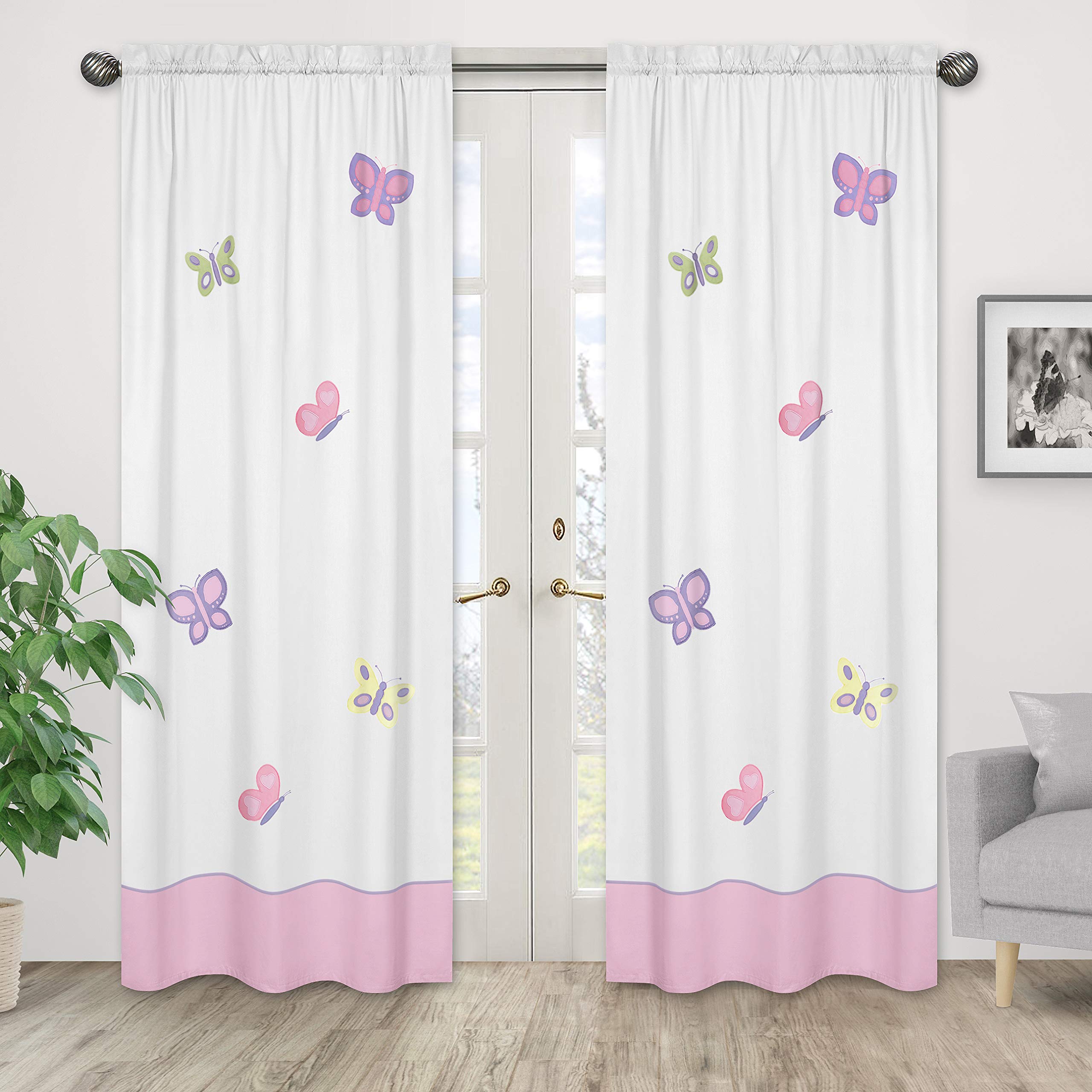 Sweet Jojo Designs Pink and Purple Butterfly Window Treatment Panel - Set of 2