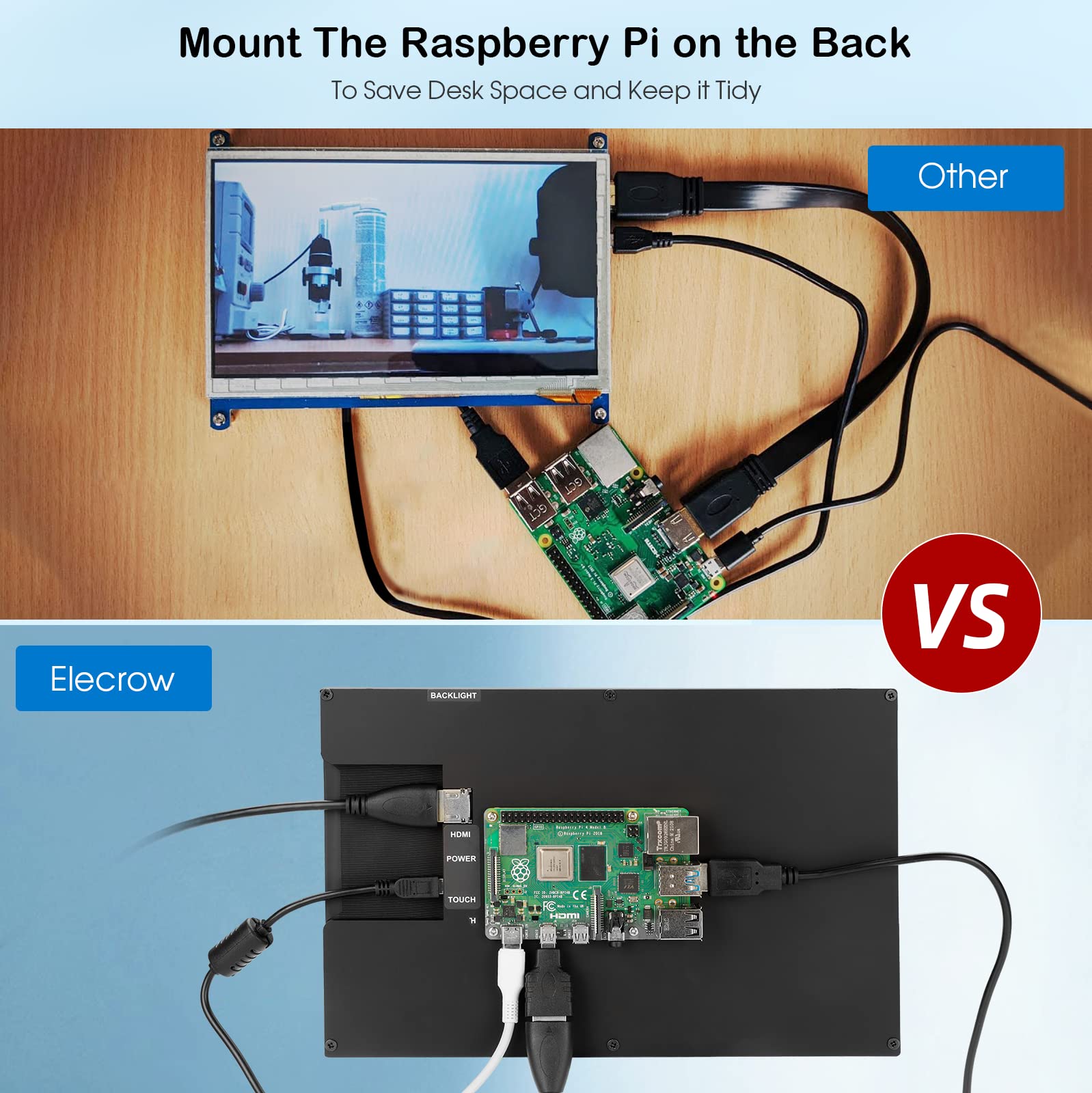 ELECROW Touchscreen Monitor 10.1 inch Touch Screen IPS 1280x800 LCD Display Small Monitor Compatible with Raspberry Pi Jetson Nano PC
