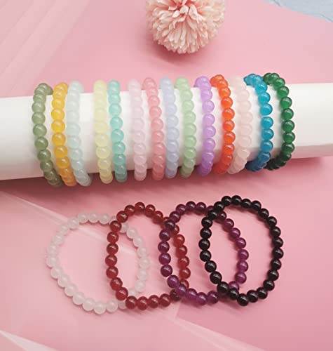 SAMOCO 18Pcs 8mm Beaded Stretch Bracelet Handmade Round Glass Bracelet for Women Multicolor Matte Beads Elastic Bracelet