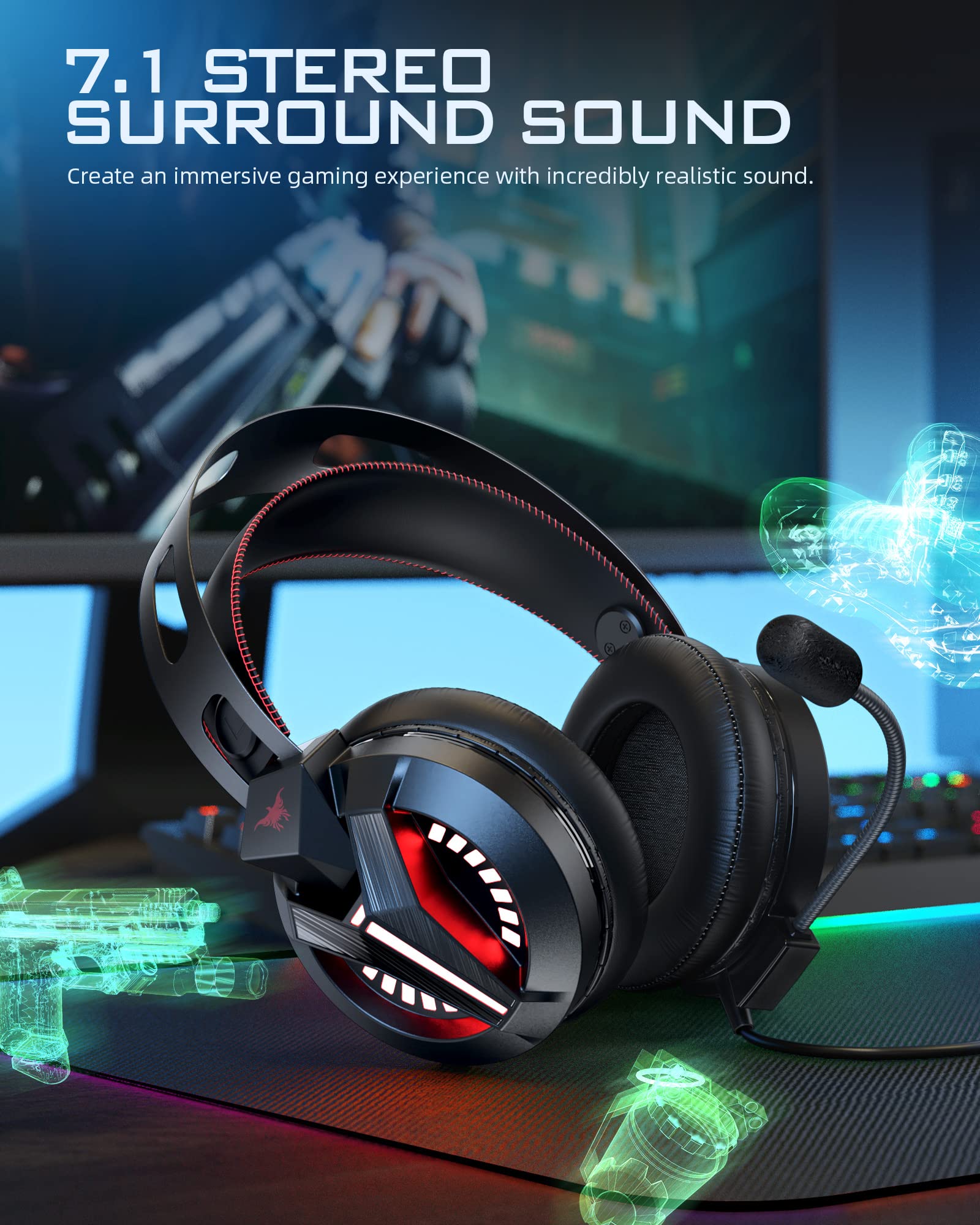 Combatwing Pc Gaming Headphone with Mic for Pc Ps5 Ps4 Laptop Mac