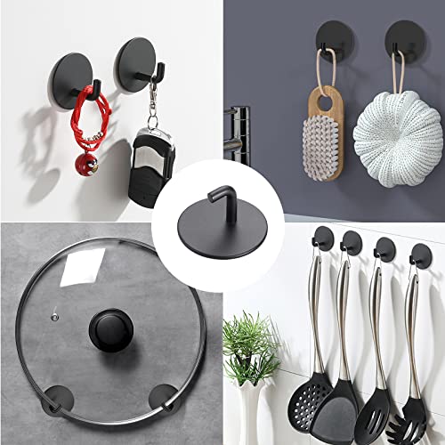 JIQGOZBAN Adhesive Hooks 4 Packs, Stainless Steel Towel Hooks Heavy Duty Hangers Hook Stick on Wall, 3M Wall Hooks Fit for Bathroom Door, Kitchen Cabinets, Pool Outdoor & Office Desk(Black Matte)
