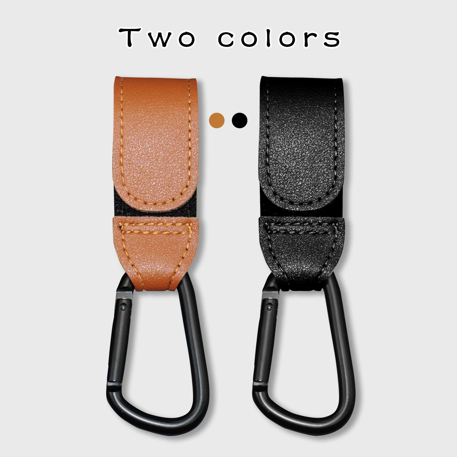 Dream Star Stroller Hook Bag Hook Hanging Diaper Bag Accessories Multi-Purpose Hook Grocery Shopping Bag Premium Vegan Leather Stroller Straps 2-Pack (Black/Brown 2-Pack) (Black)