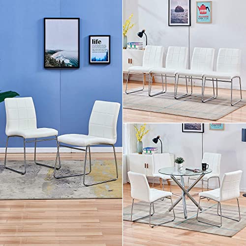 Enjowarm Dining Chairs Set of 4 Comfortable Modern White Faux Leather Dining Chairs Kitchen Chairs with Chrome Legs Dining Room Side Chairs Set Waiting Room Chairs for Living Room Bedroom Office