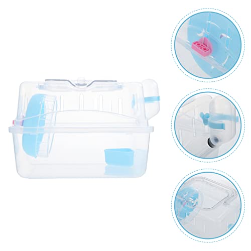 POPETPOP Transparent Hamster Cage Small Animal Habitat Clear Portable Hamster Carrier Cage Plastic House with Exercise Wheel Litter Box for Gerbils Bear Mice Rat Guinea Pig Blue