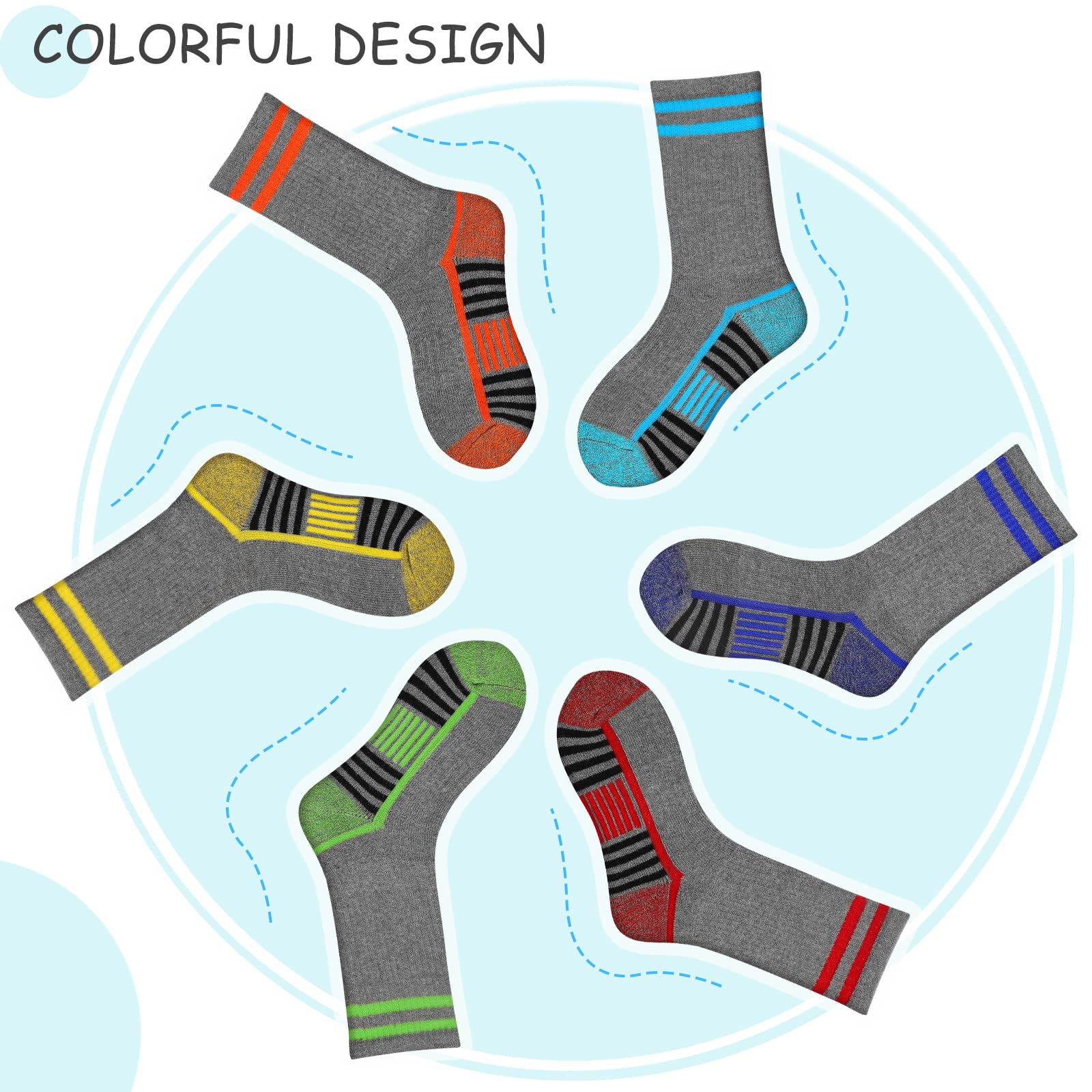 Comfoex Boys Crew Socks 4-6 6-8 8-10 Years Old Athletic Long Cotton Socks For Kids Half Cushioned Calf Socks 6 Pairs
