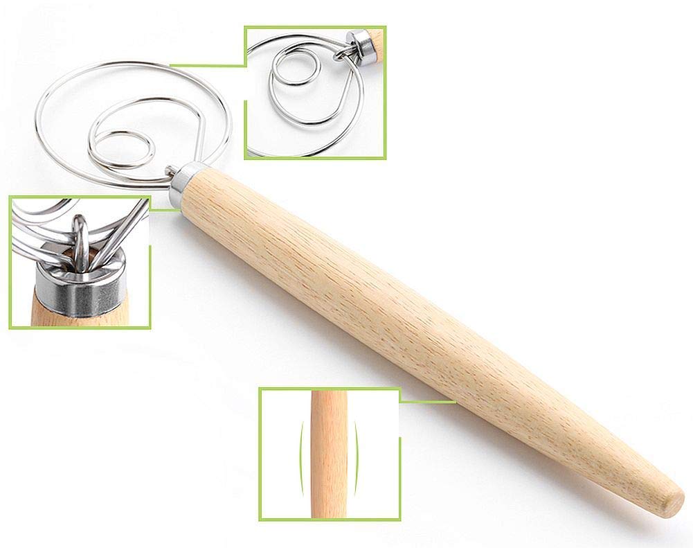 CFIKTE 13.5 Inch Stainless Steel Danish Dough Whisk Dutch Dough Whisks Bread Whisk for pastry, pizza. Great alternatives to a blender, mixer or hook(2 Pack)