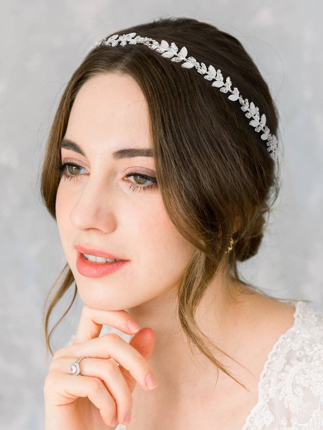 SWEETV Leaf Wedding Headband Crystal Opal Bridal Headpieces for Wedding Hair Accessories for Brides Hair Vine Silver